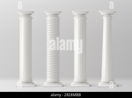 3D white column with twisted and groove ornament for interior facade ...