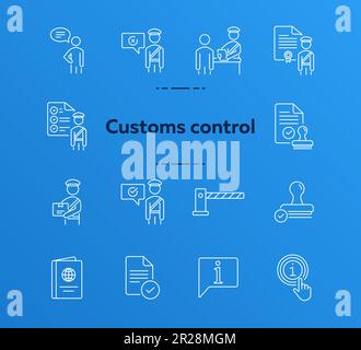 Customs inspection icon collection, security checkpoint and airport ...