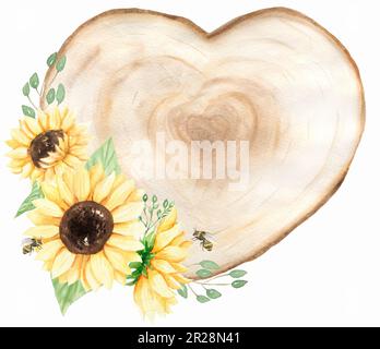 Watercolor Sunflower Clipart, Wood Slice, Sunflowers Bouquet ...