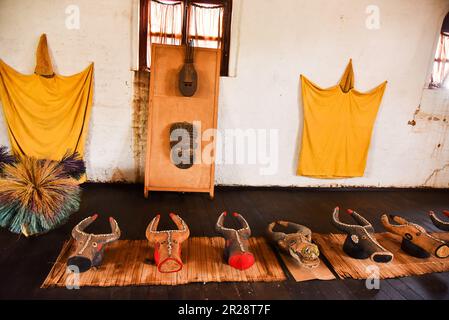 Yaounde, Cameroon. 12th Apr, 2023. A guide introduces Bamoun kings in ...