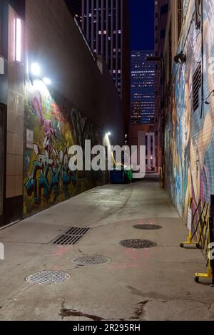 Urban City Alleyway Illuminated with Modern Skyline View Stock Photo ...