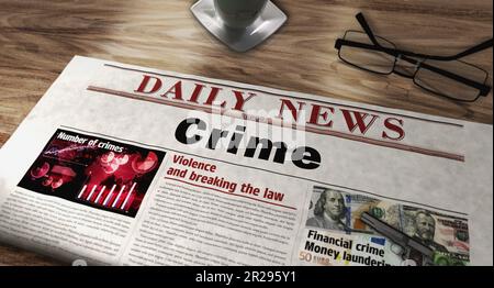 Crime investigation forensic and justice daily newspaper on table ...