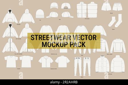 Streetwear Vector Mockup Pack Vector Apparel Mockup Collection Fashion ...