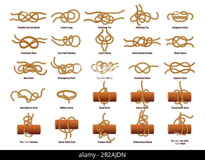 Fisherman`s knot and Double Fisherman`s knot; vector illustration Stock ...