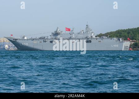 Turkey's largest warship TCG Anadolu docked at Sarayburnu Port. TCG Anadolu, the world's first ...