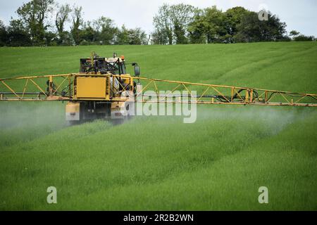 Spraying spring Barley in Dorset field with a boom sprayer Stock Photo ...