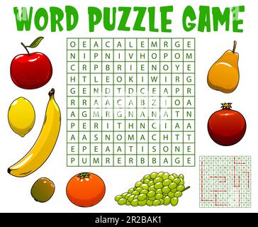Tropical raw fruits word search puzzle game worksheet, quiz grid ...