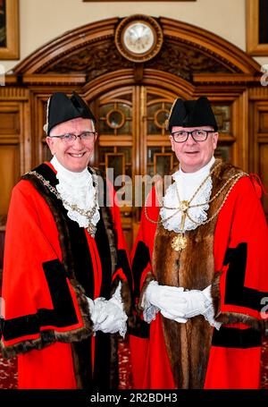 Grimsby, UK, 18th May, 2023. Councillor Ian Lindley is sworn in as ...