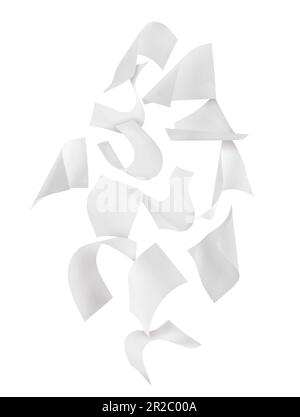 Many sheets of paper falling on white background Stock Photo - Alamy