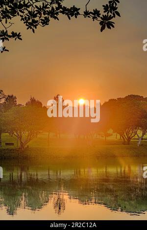 Beautiful sunrise at bsb lake located in Mijen, Semarang, Indonesia ...