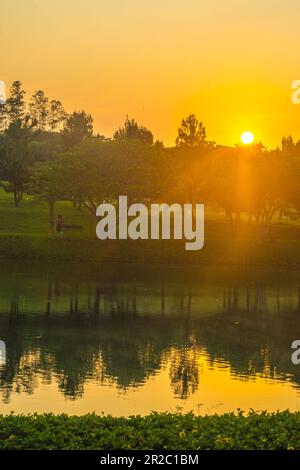 Beautiful sunrise at bsb lake located in Mijen, Semarang, Indonesia ...