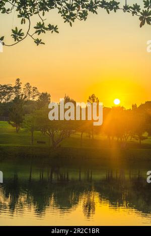 Beautiful sunrise at bsb lake located in Mijen, Semarang, Indonesia ...