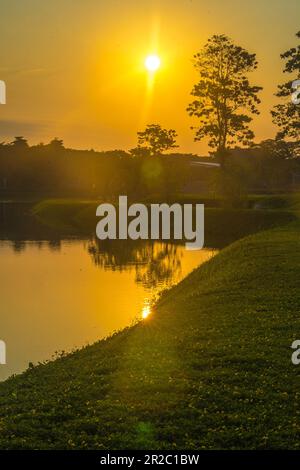 Beautiful sunrise at bsb lake located in Mijen, Semarang, Indonesia ...