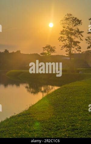 Beautiful sunrise at bsb lake located in Mijen, Semarang, Indonesia ...