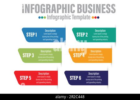 6 Steps, six 6 option Paper note shape elements with steps,road map ...