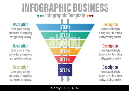 Infographic funnel block chart concept for slide presentation with six ...