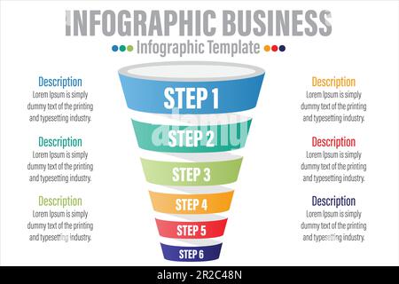 Infographic funnel block chart concept for slide presentation with six ...