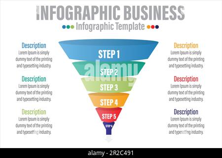 Infographic funnel block chart concept for slide presentation with six ...