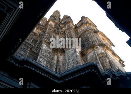 Shikhara tower of the temple is made in stucco at Bhuleshvar Temple at ...