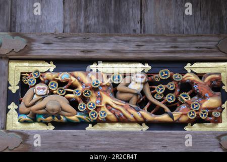 Nikko shi, Japan May 1 2023 -three wise monkeys sculpture is shown in ...