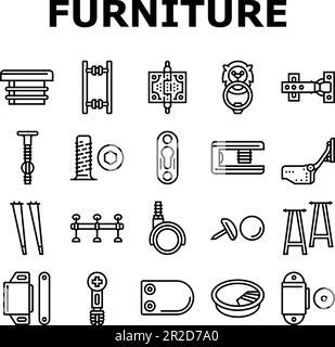 hardware furniture detail fitting icons set vector Stock Vector Image ...