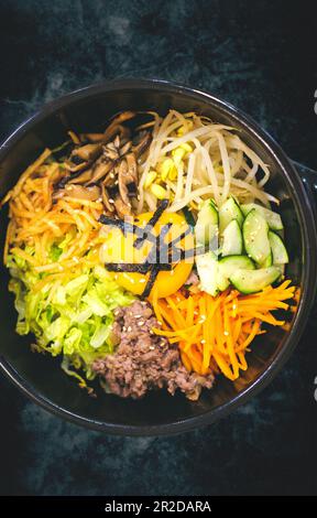 Bibimbap, traditional korean dish, top view Stock Photo - Alamy
