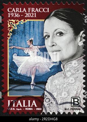 Portrait of the italian dancer Carla Fracci while wearing the clothes ...