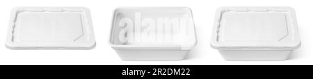 Set of empty open and closed white styrofoam food container with ...