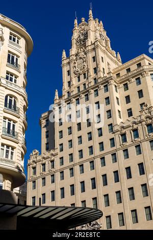 Spain, Madrid, The Telefonica Building, completed in 1930 at 89 meters ...
