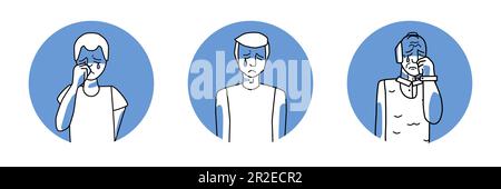 Sad male set. Young, adult and old men with sadness, emotion of ...