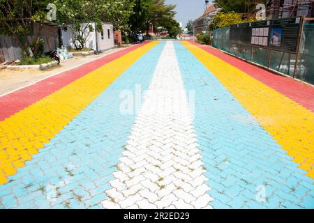 Colorful paving worm brick block pattern for thai people travelers ...