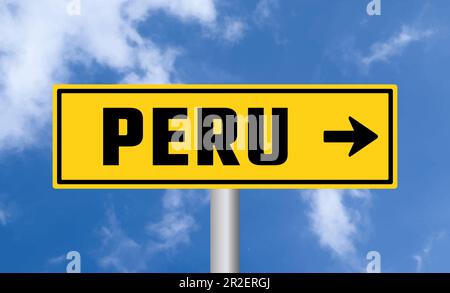 Peru road sign on cloudy sky background Stock Photo - Alamy