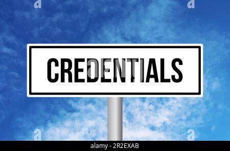 Credentials road sign on blue sky background Stock Photo - Alamy
