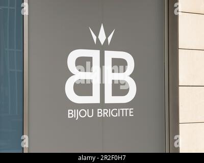Facade with sign and Logo of Bijou Brigitte Stock Photo - Alamy