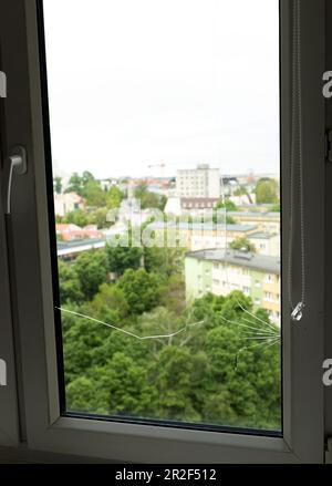 Crack, Broken Glass In A Double-glazed Window Due To Manufacturing ...