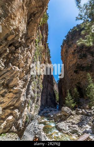 Crete tourist attractions. Samaria Gorge hiking trail in Lefka Ori ...
