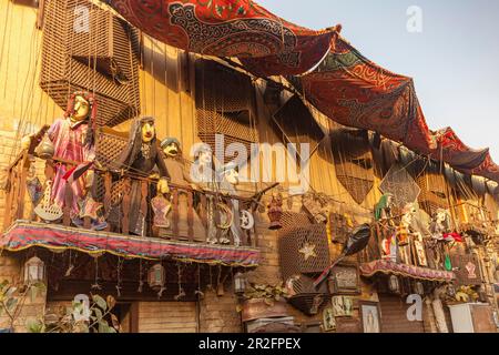 String puppets on balconies in the Islamic district of Cairo, Egypt ...