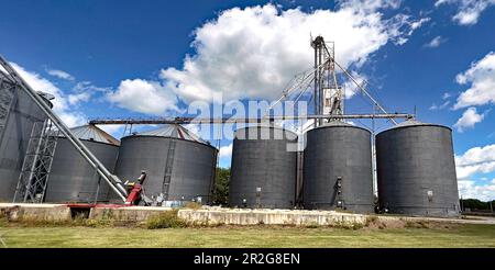 LEBO, KANSAS - MAY 18, 2023 Grain storage silos located along side the ...
