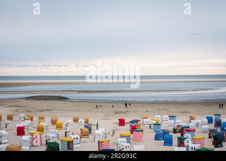 Beach chairs in the sandy beach, Borkum, East Frisian Island, East ...