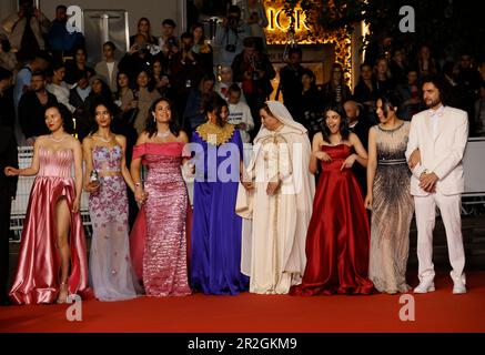 Olfa Hamrouni, from left, director Kaouther Ben Hania, Hend Sabry ...