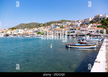 Fishing port and ancient pier of Pythagorion on Samos island in Greece ...