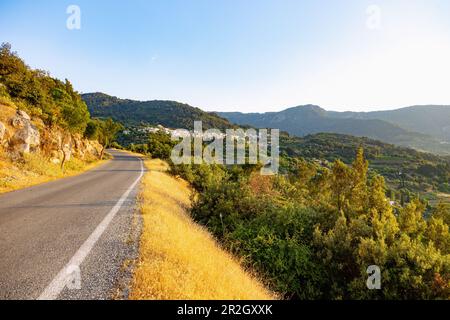 Vourliotes, mountain village and mountain road in the north of Samos ...
