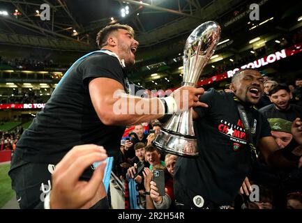 RC Toulon's Facundo Isa celebrates with the trophy following the ECPR ...