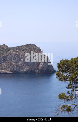 View of the lighthouse Far de Tramuntana, Dragon Island, Sa Dragonera ...