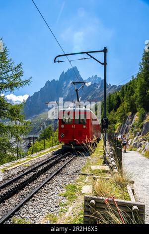 The red cog railway just outside the Mer de Glace train station ...