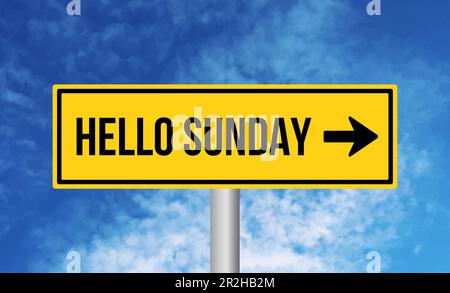 Hello sunday road sign on sky background Stock Photo - Alamy
