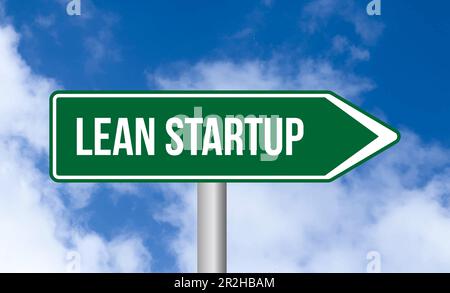 Lean startup road sign on blue sky background Stock Photo - Alamy