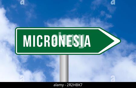 Micronesia road sign on blue sky background Stock Photo - Alamy