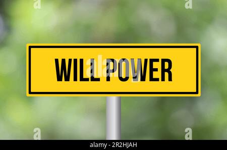 Power road sign on blur background Stock Photo - Alamy