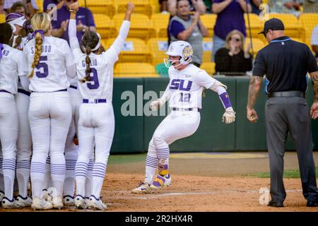LSU catcher Maci Bergeron (12) catches during an NCAA softball game on ...